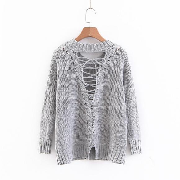Tops | New Sexy Lace Up Open Back Sweater Match Jeans M L | Poshmark